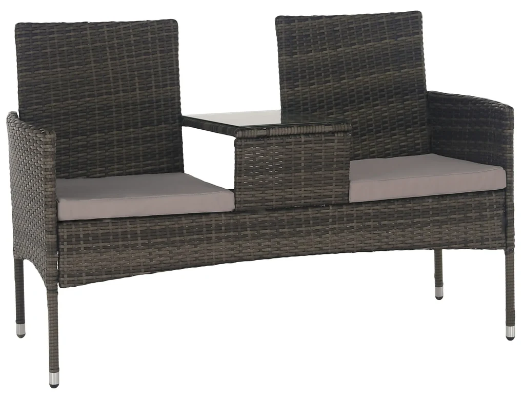 Záhradná lavica so stolíkom a poduškami, sivá, LALIT | BIANO