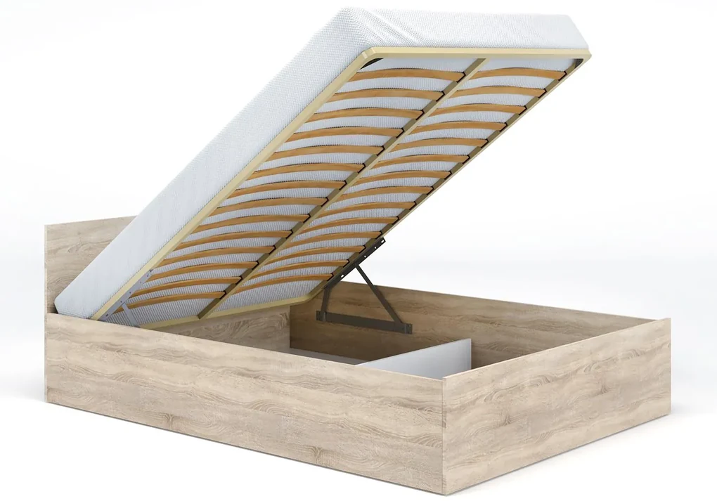 Posteľ s matracom, roštom a úložným priestorom - DUB SONOMA - šírka ...
