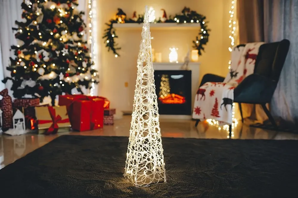 Vianočný akrylový ihlan 90 cm - teple biely, do zásuvky | BIANO