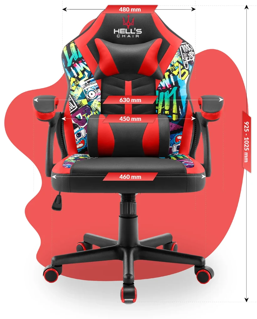 Hells Detské Herné kreslo Hell's Chair HC-1001 KIDS Graffiti Black Red ...