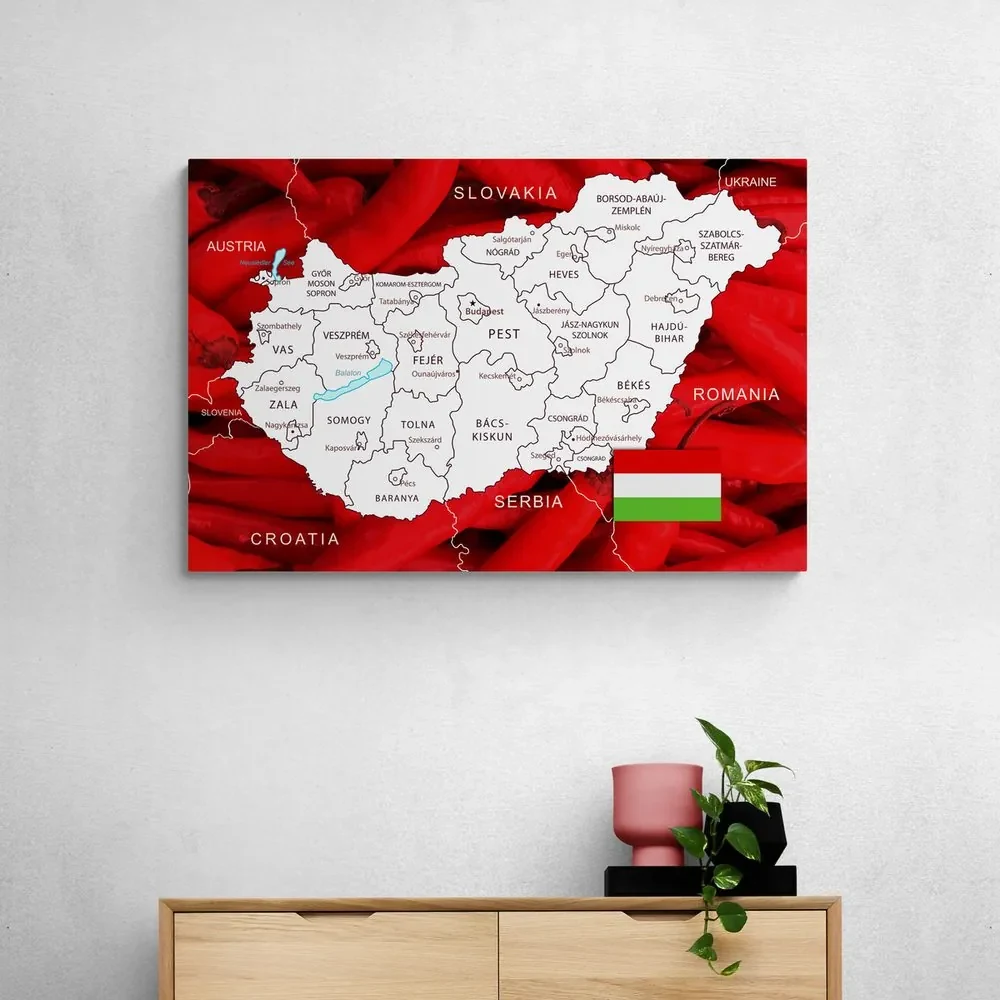 Obraz mapa Maďarska s typickým pozadím | BIANO