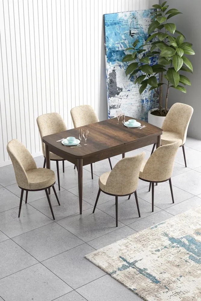 Extendable Dining Table & Chairs Set (7 Pieces) Han - Baroque, Cream ...