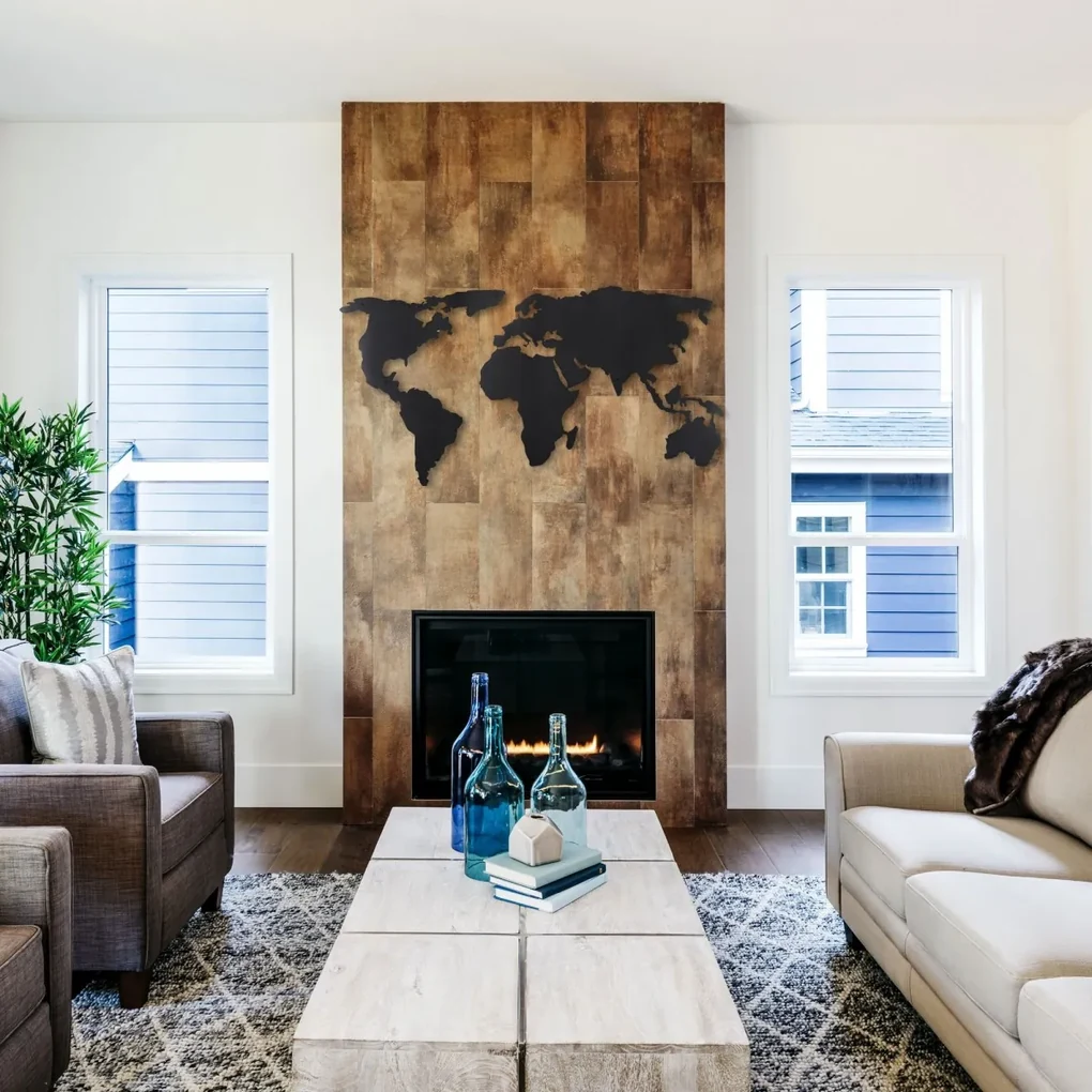 Nástenná kovová dekorácia Mapa sveta 60x120 cm čierna | BIANO