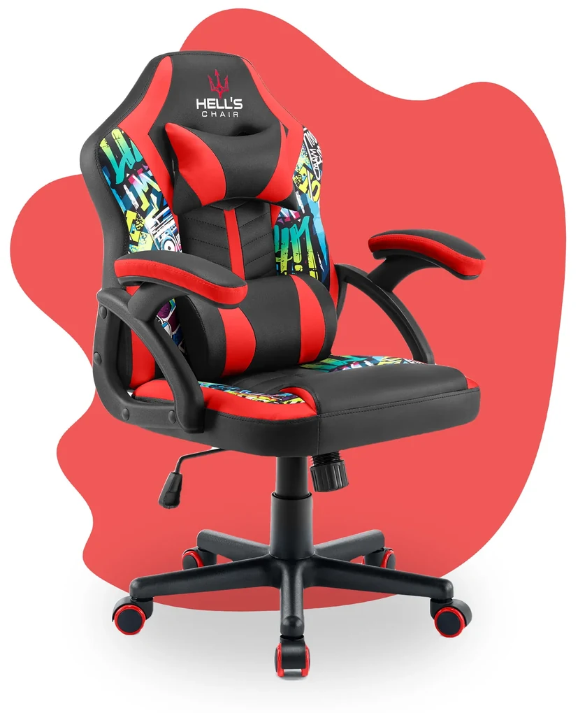 Hells Detské Herné kreslo Hell's Chair HC-1001 KIDS Graffiti Black Red ...