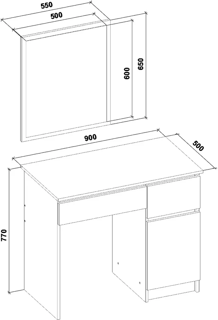 Toaletný stolík so zrkadlom Laholm - biela | BIANO