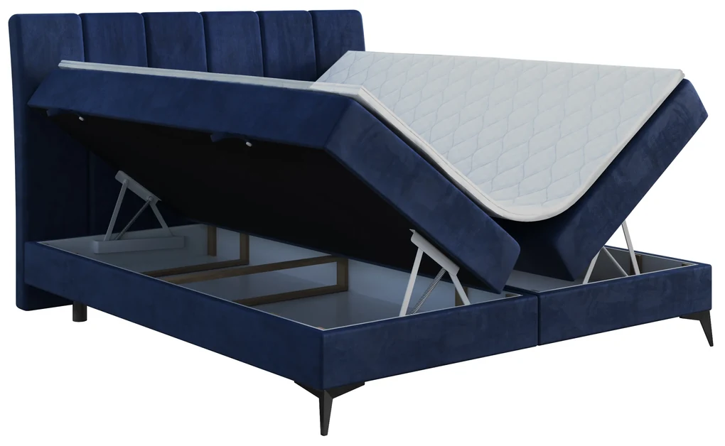 Manželská posteľ Boxspring 180 cm Axel (tmavomodrá) (s matracom a úl ...