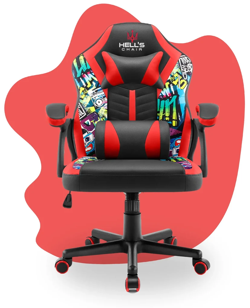 Hells Detské Herné kreslo Hell's Chair HC-1001 KIDS Graffiti Black Red ...