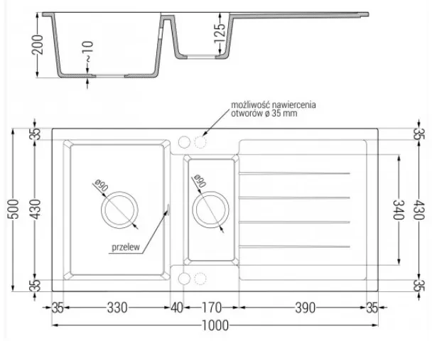 Granitový kuchynský drez s batériou MEXEN ANDRES s čiernou škvrnou | BIANO