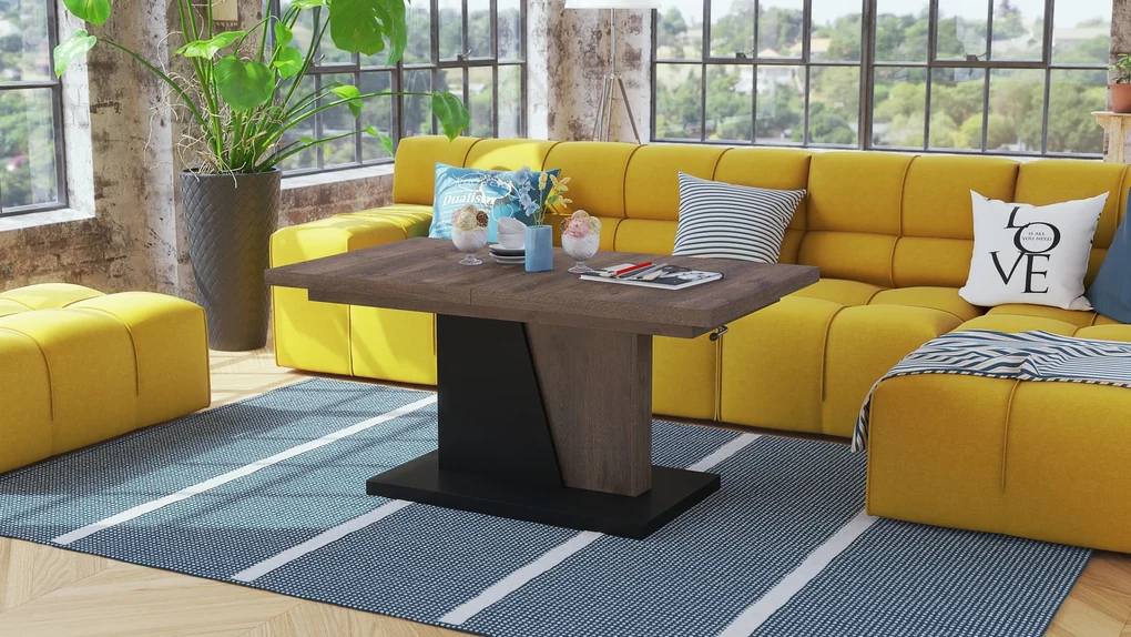 Mazzoni GRAND NOIR dub hnedý / čierny, rozkladacia, konferenčný stôl ...