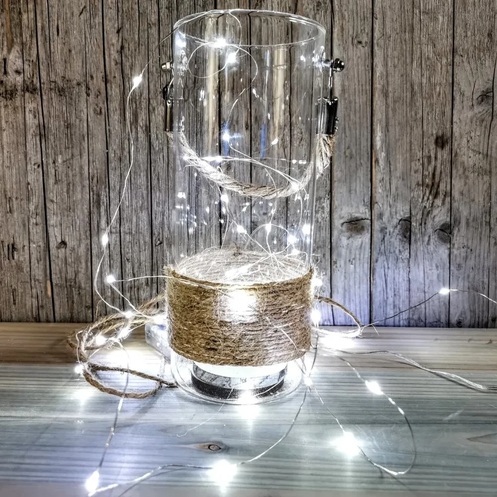 LED SVETIELKA STRIEBORNÝ DRÔTIK CHLADNÁ BIELA 80LED NA BATERKY ...