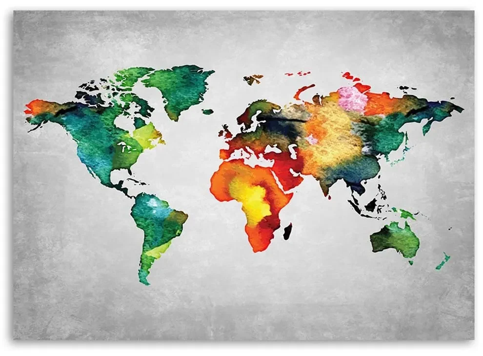 Gario Obraz na plátne Farebná mapa sveta na betóne Rozmery: 100 x 70 cm ...