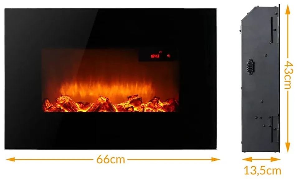 Elektricky nástenný krb - čierny | BIANO