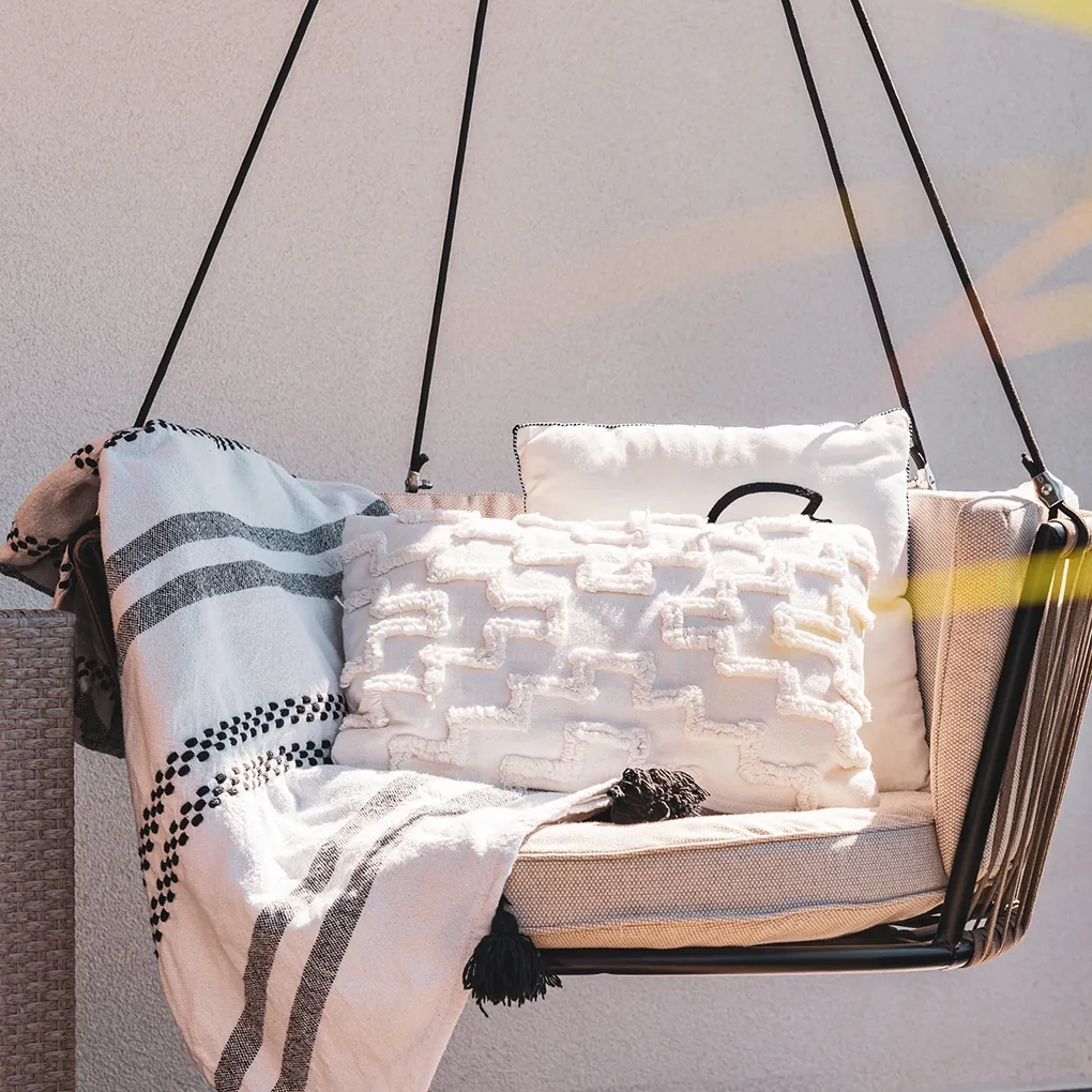 Závesné hojdacie kreslo Lutna - hnedá / krémová | BIANO